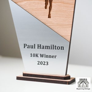 Engraved Wooden MAN RUNNING Trophy Award With Logo & Wording for ...
