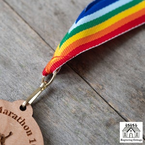 Personalised Wooden Running Medal Award With Rainbow Ribbon Male Runner ...