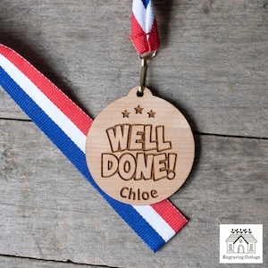 Well Done Wooden Medal With Ribbon Personalised With Name Well Done ...