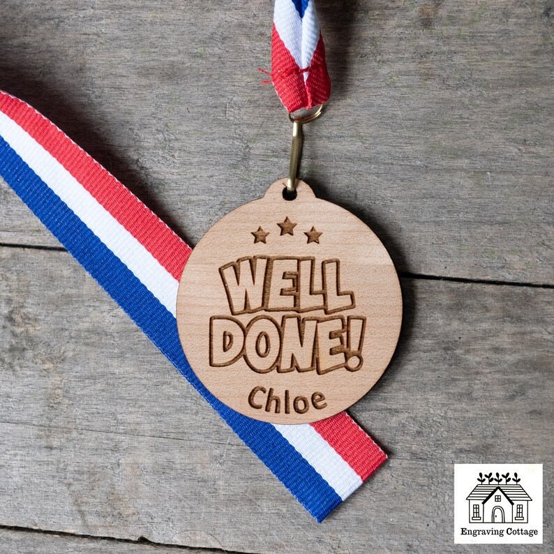 Well Done Wooden Medal With Ribbon Personalised With Name Well - Etsy