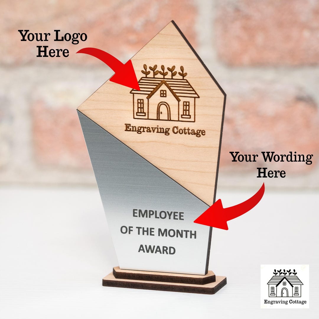 Engraved Wooden Trophy Award With Logo & Wording Sustainable Eco ...