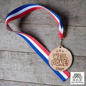 Well Done Wooden Medal With Ribbon Personalised With Name Well Done ...