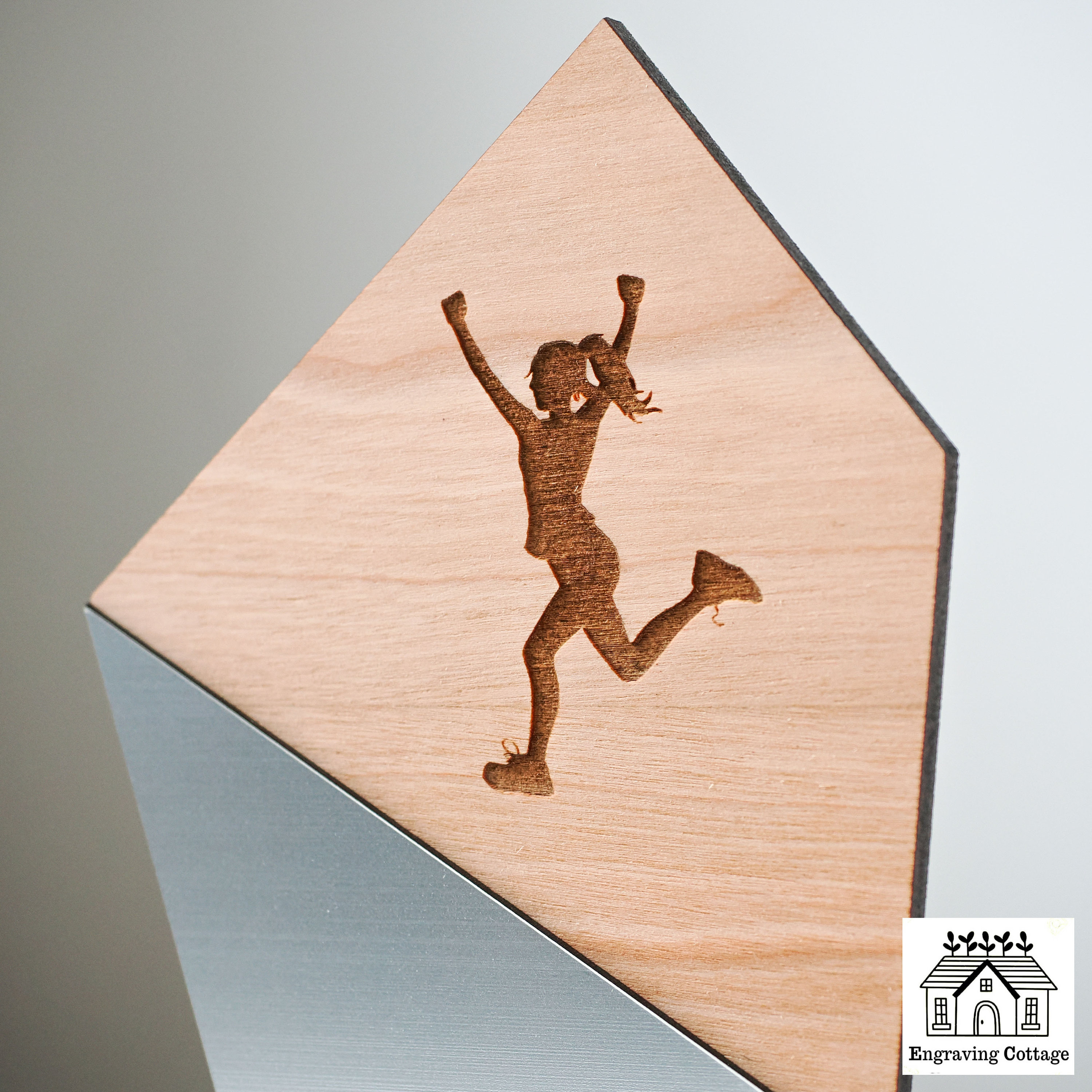 Engraved Wooden WOMAN RUNNING Trophy Award With Logo & Wording for ...