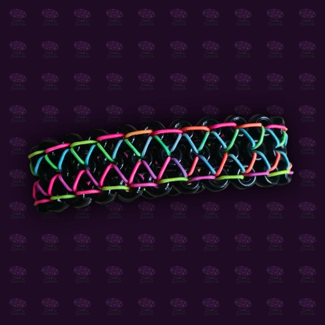 Black and Rainbow Kandi Cuff, Beaded Bracelet and Fidget Toy, Reverse ...