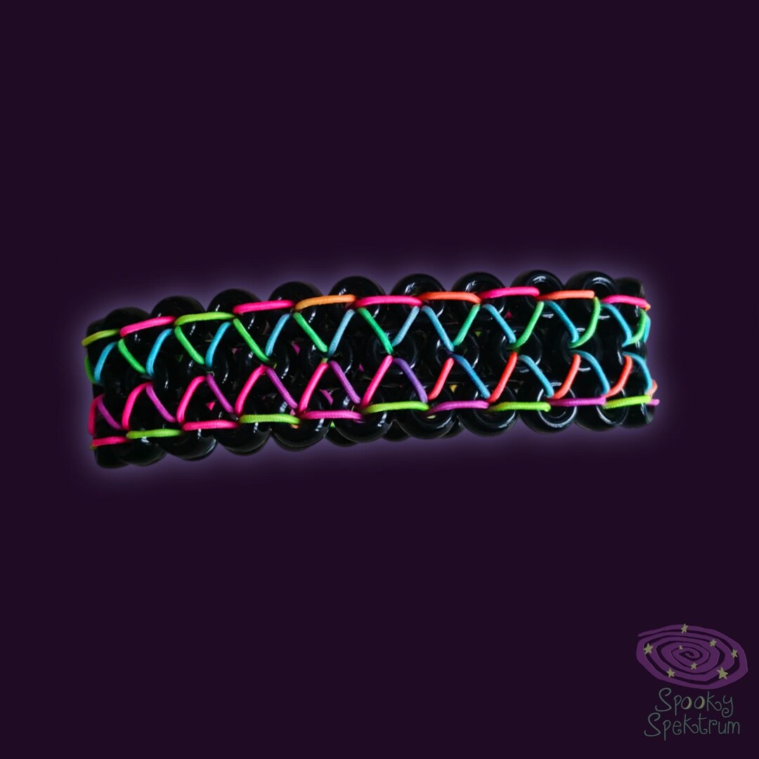Black and Rainbow Kandi Cuff, Beaded Bracelet and Fidget Toy, Reverse ...