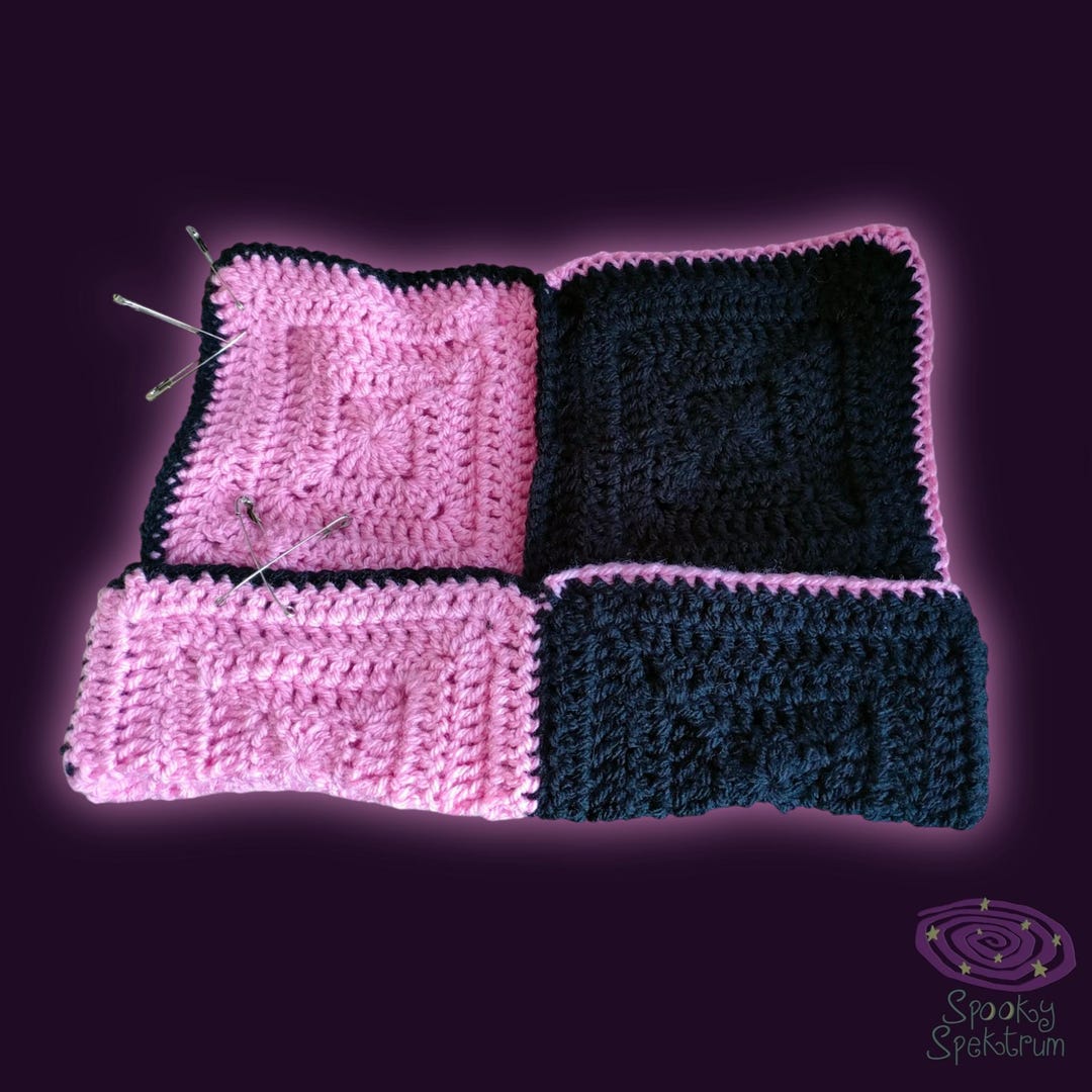 Granny Square Crochet Cat Hat - Pink and Black Emo Hat With Safety Pins ...