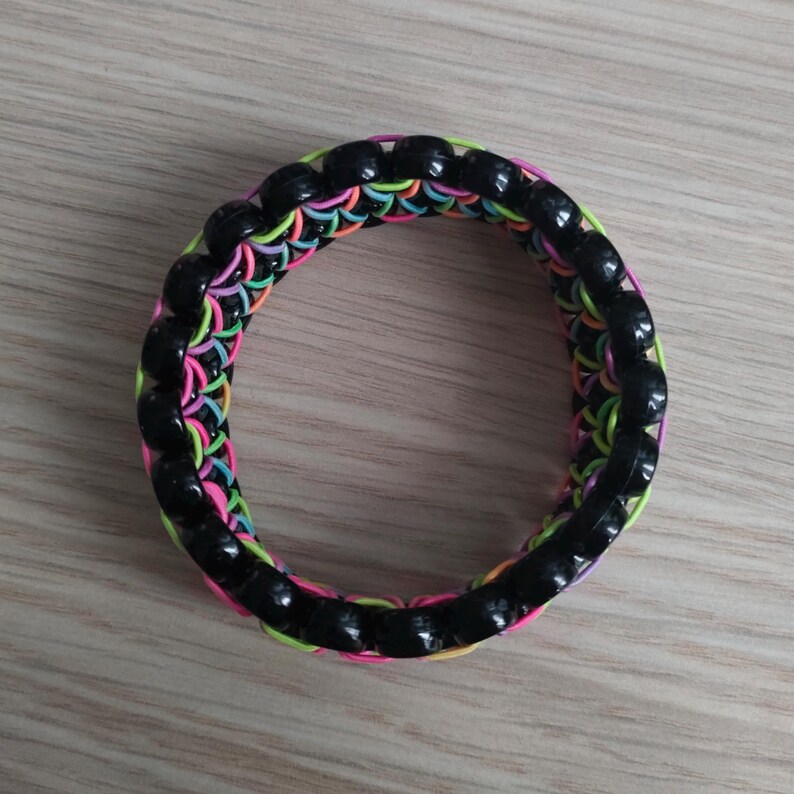Black and Rainbow Kandi Cuff, Beaded Bracelet and Fidget Toy, Reverse ...