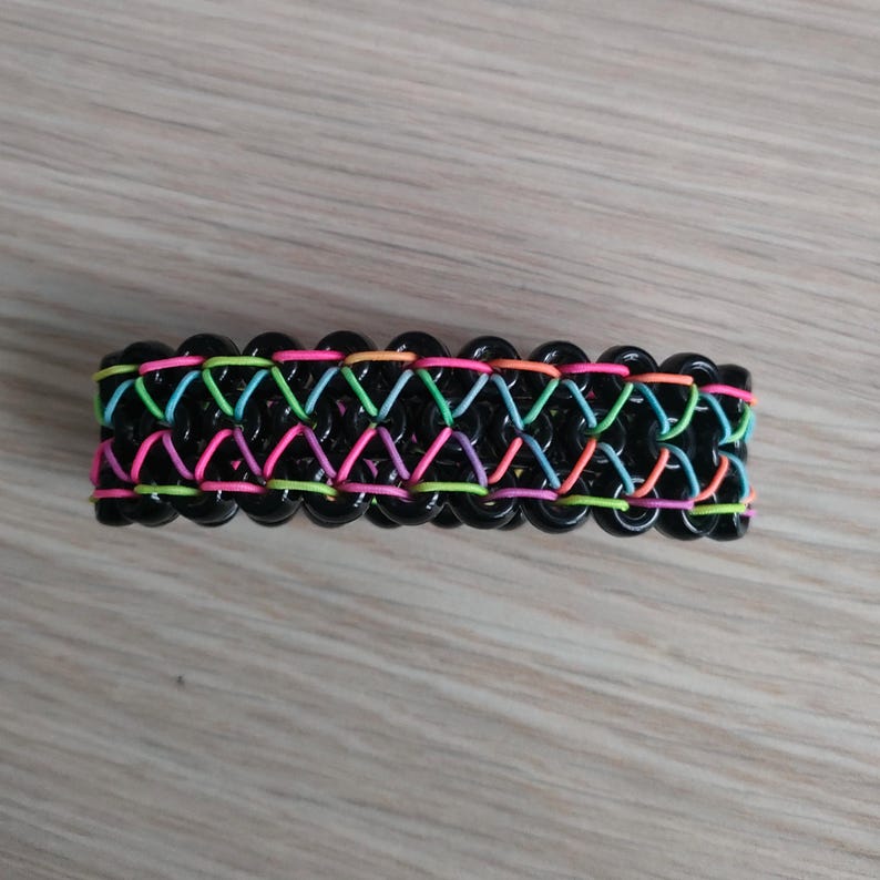 Black and Rainbow Kandi Cuff, Beaded Bracelet and Fidget Toy, Reverse ...