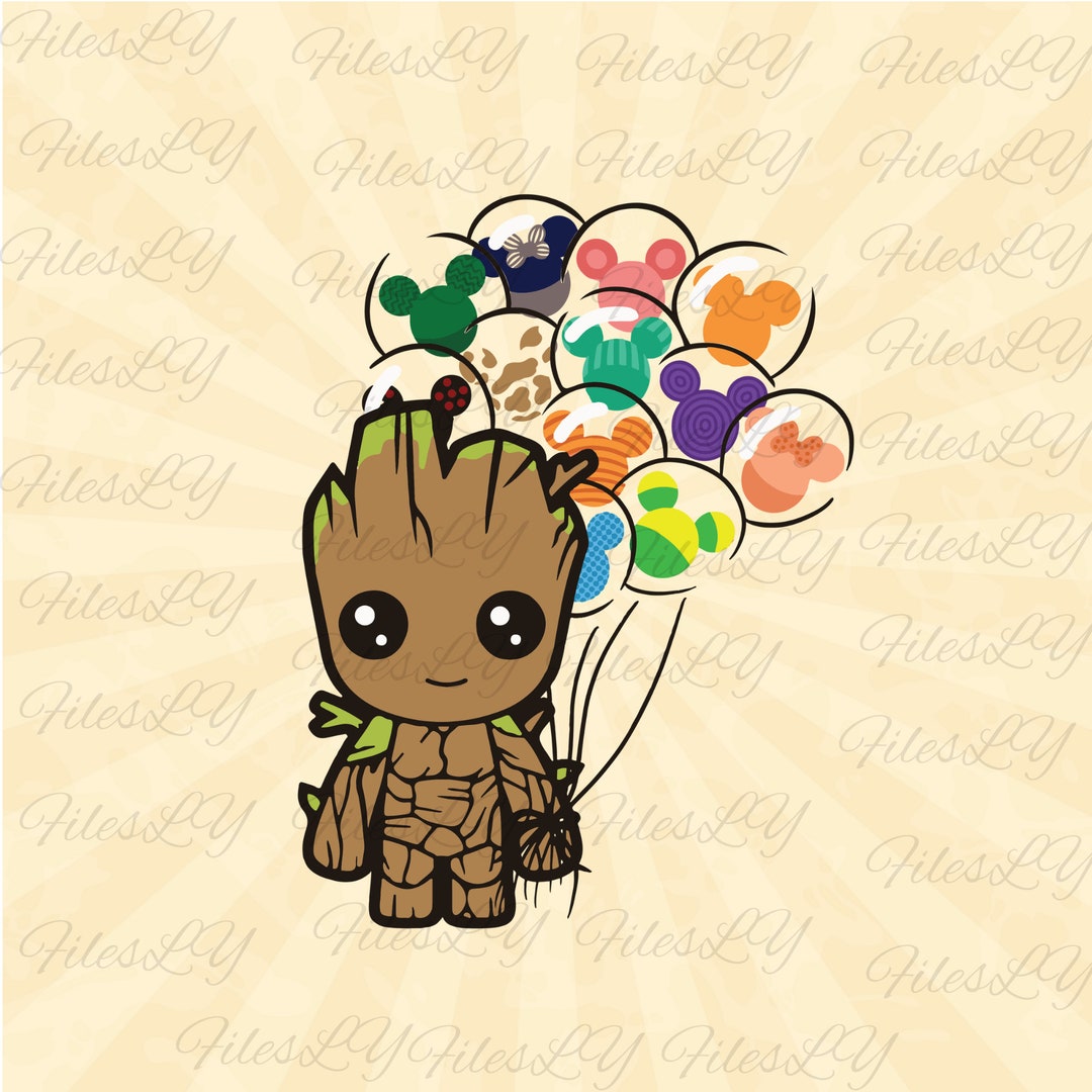 Groot With Mouse Balloons Svg, Mouse Head Svg, Groot Svg, Baby Groot ...