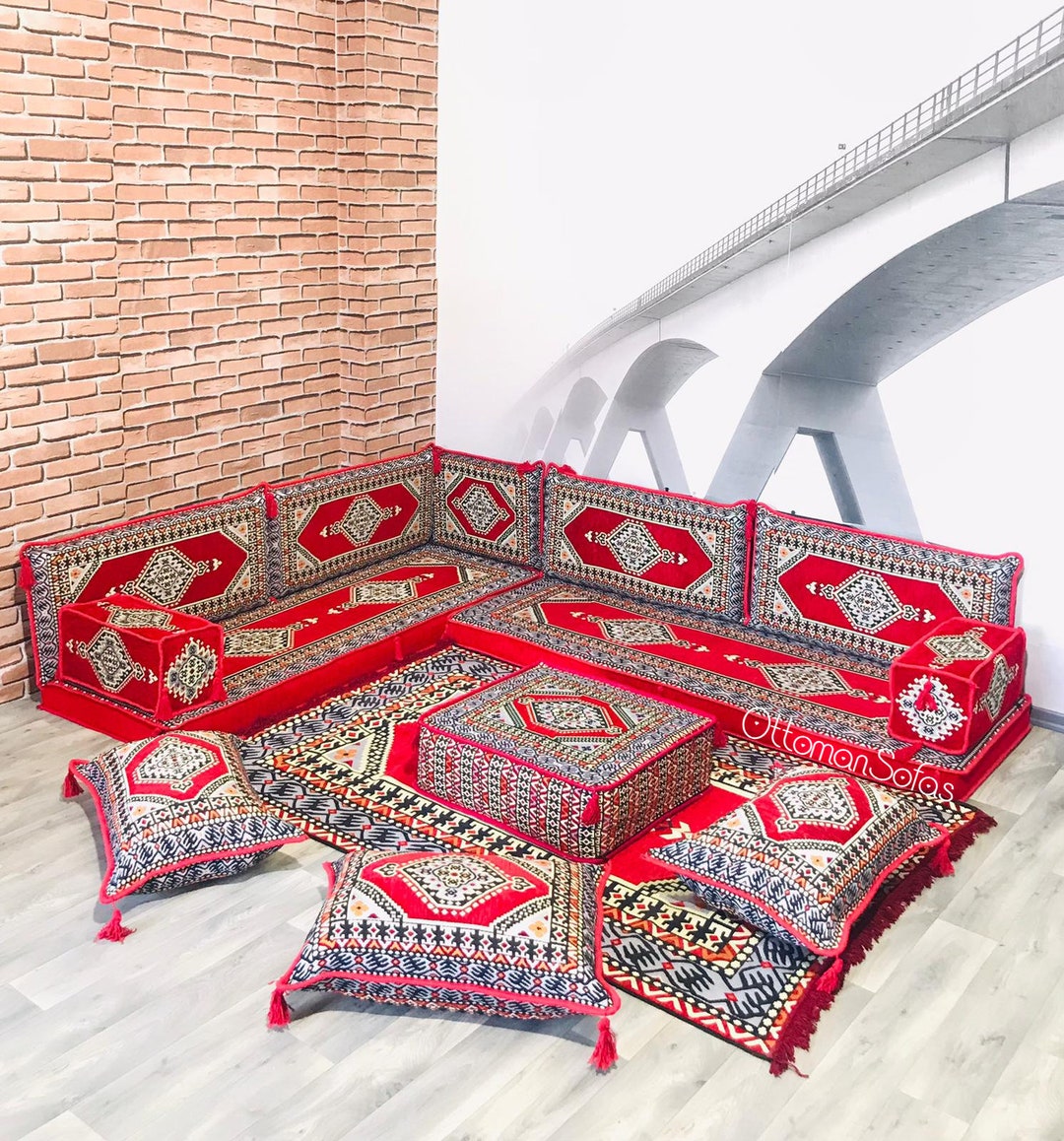 L Shaped Maroon Color Arabic Sofa Set, Arabic Majlis Seating, Turkish ...