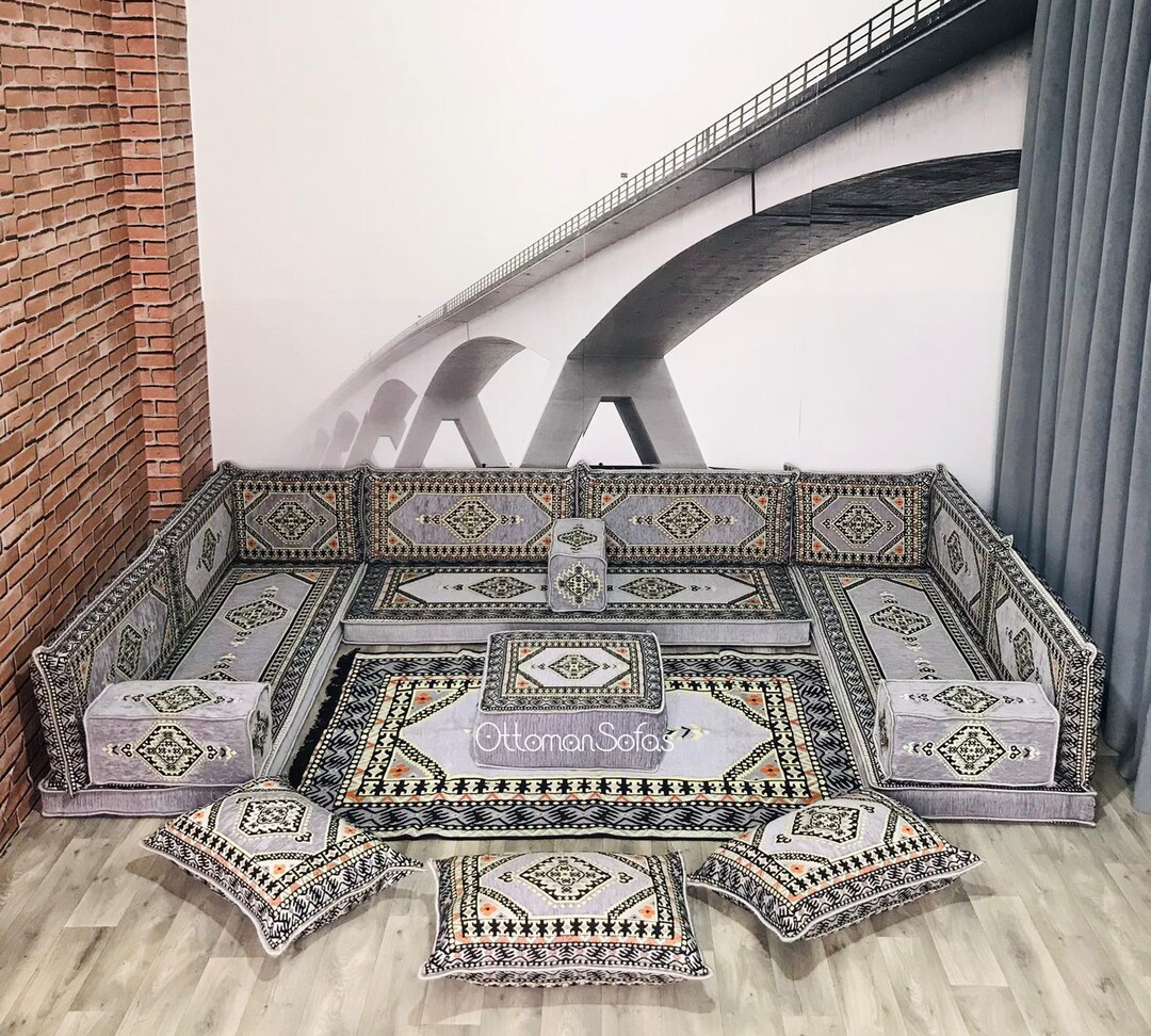 U Shaped Moroccan Sofa Set,arabic Sofa Floor Seating Set,floor Pillow ...