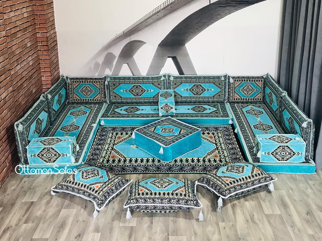 U Shaped Moroccan Sofa Set,arabic Sofa Floor Seating Set,floor Pillow ...