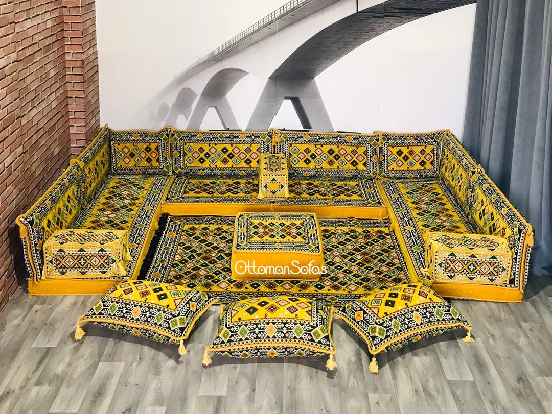 U Shaped Moroccan Sofa Set,arabic Sofa Floor Seating Set,floor Pillow ...