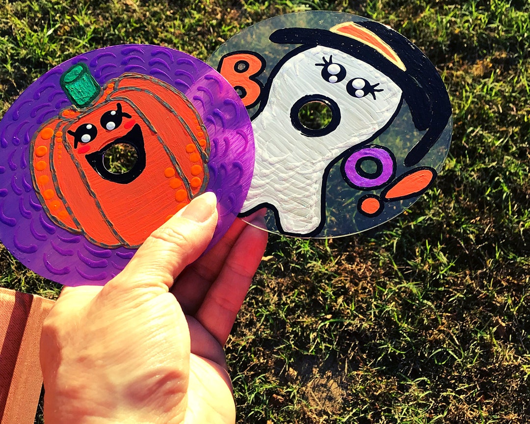 Painted Cds, Hand Painted Cute Halloween Ghost or Pumpkin on Clear CD ...