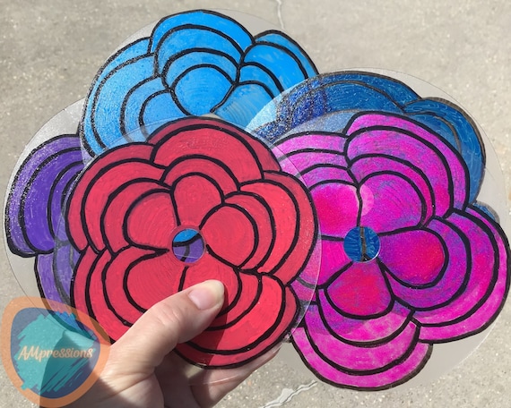 Hand Painted Large Flower CD Wall Art - Etsy