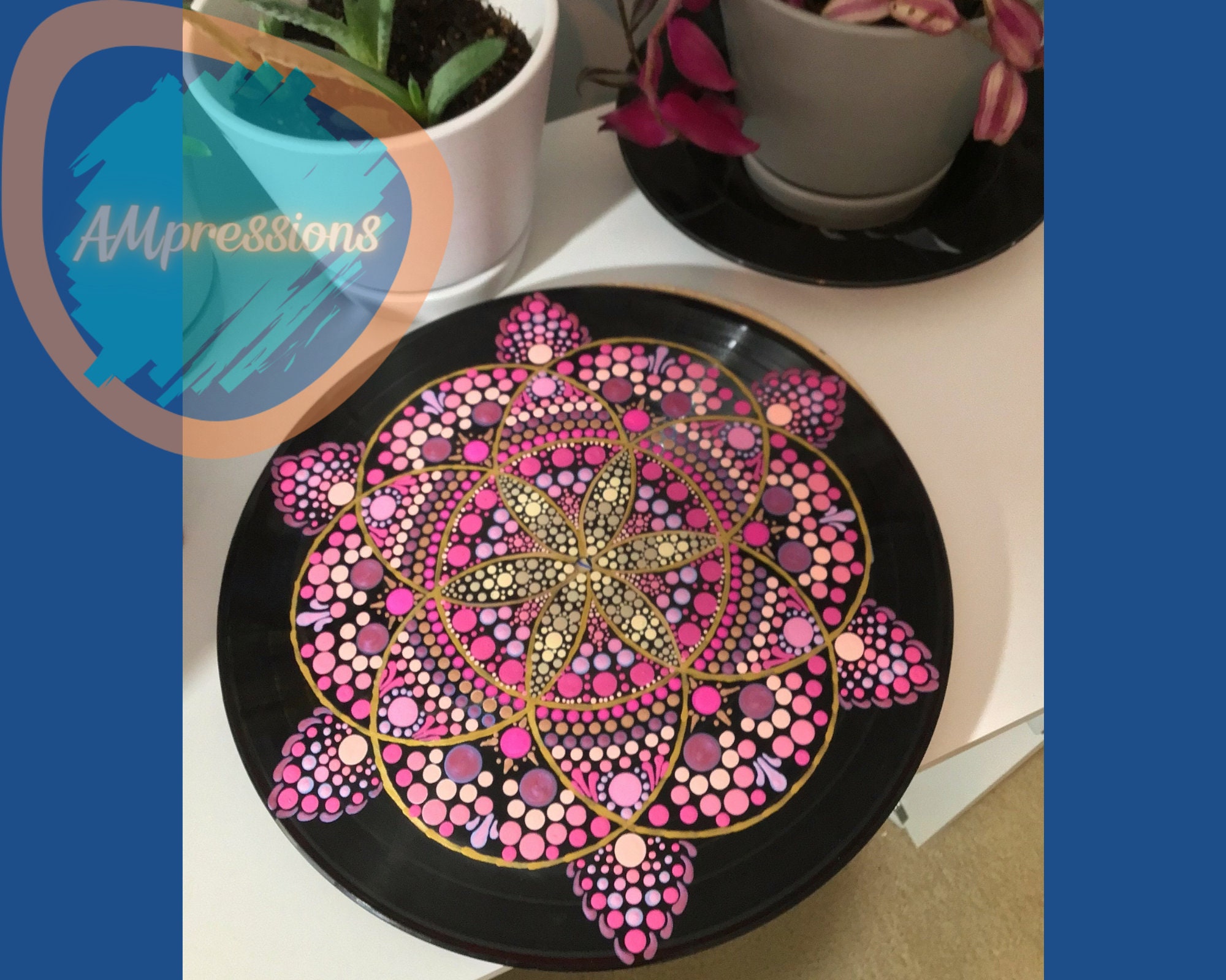 Pink Painted Mandala Record, Painted Vinyl Decor, Upcycled Art, Unique ...