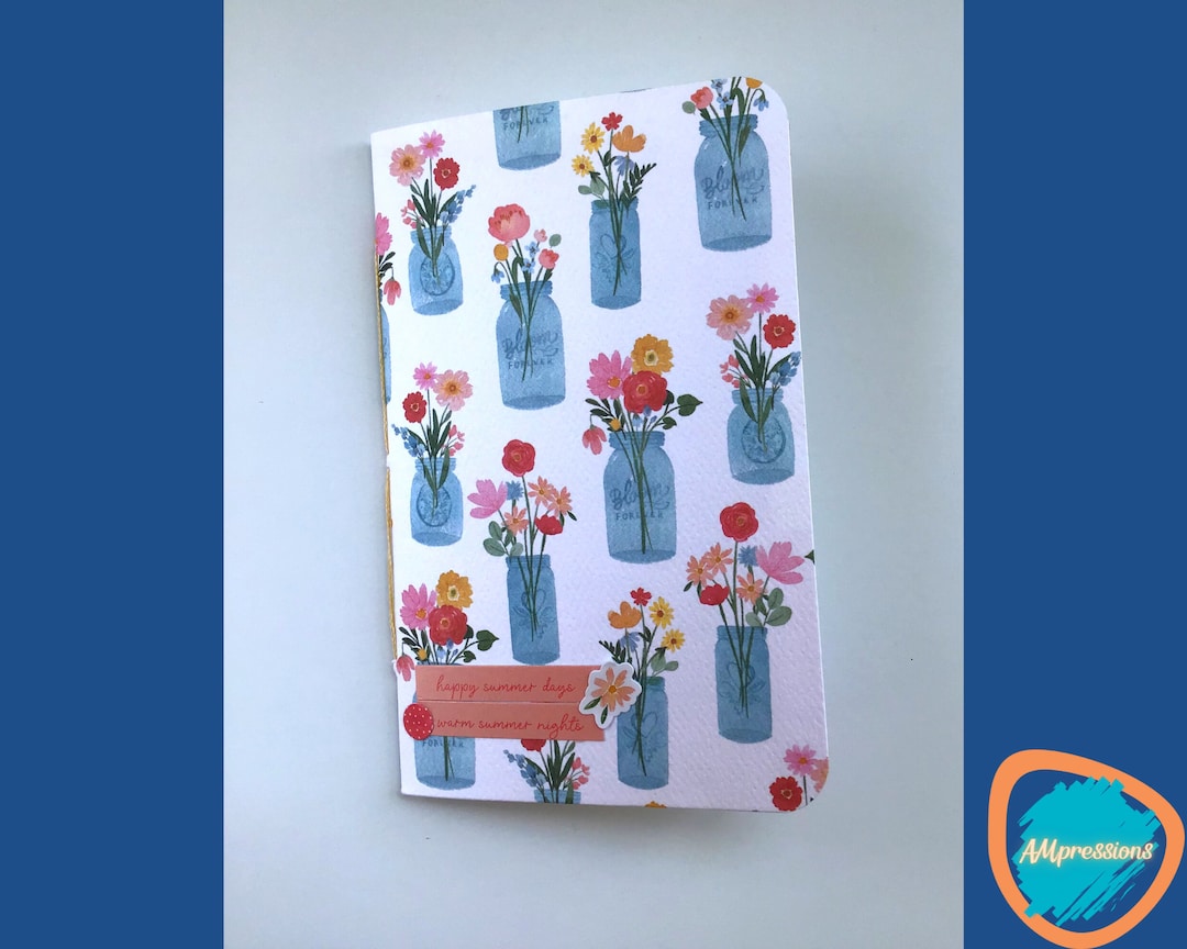 Hand-sewn Summer-themed Pocket Notebook With Ephemera, Flowers in a Jar ...
