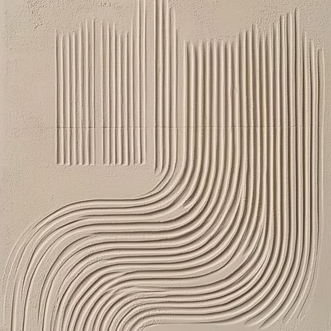 Beige 3D Textured Linear Abstract Wall Art, Beige Minimalist Plaster ...