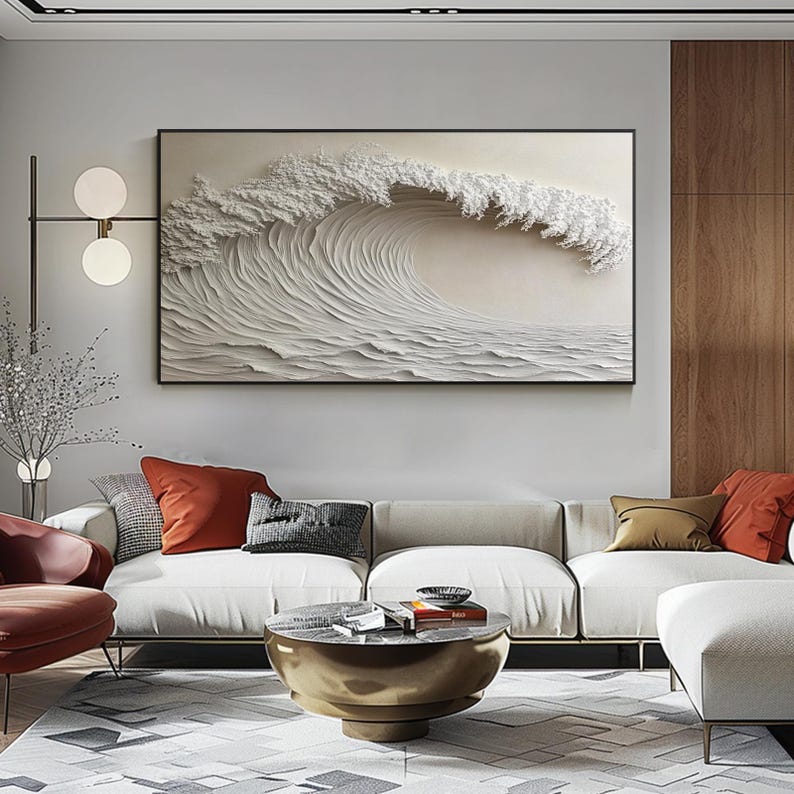 Large 3D Ocean Wave Wall Art, Textured White Surf Design, Stunning ...
