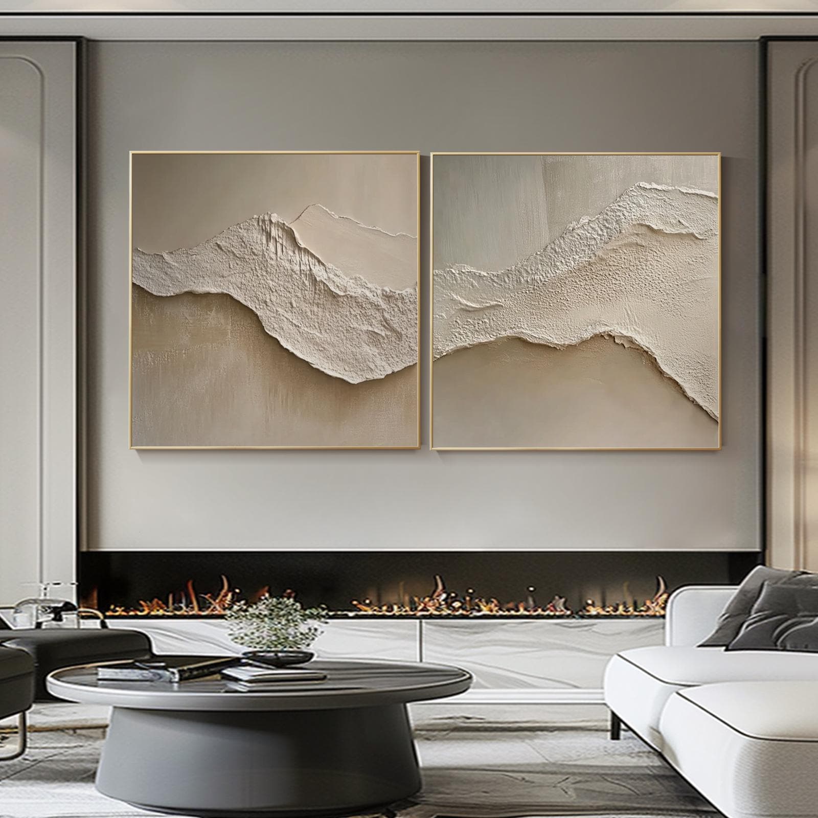 Minimalist Textured Wall Art Set of 2, Beige Abstract Canvas Oil ...