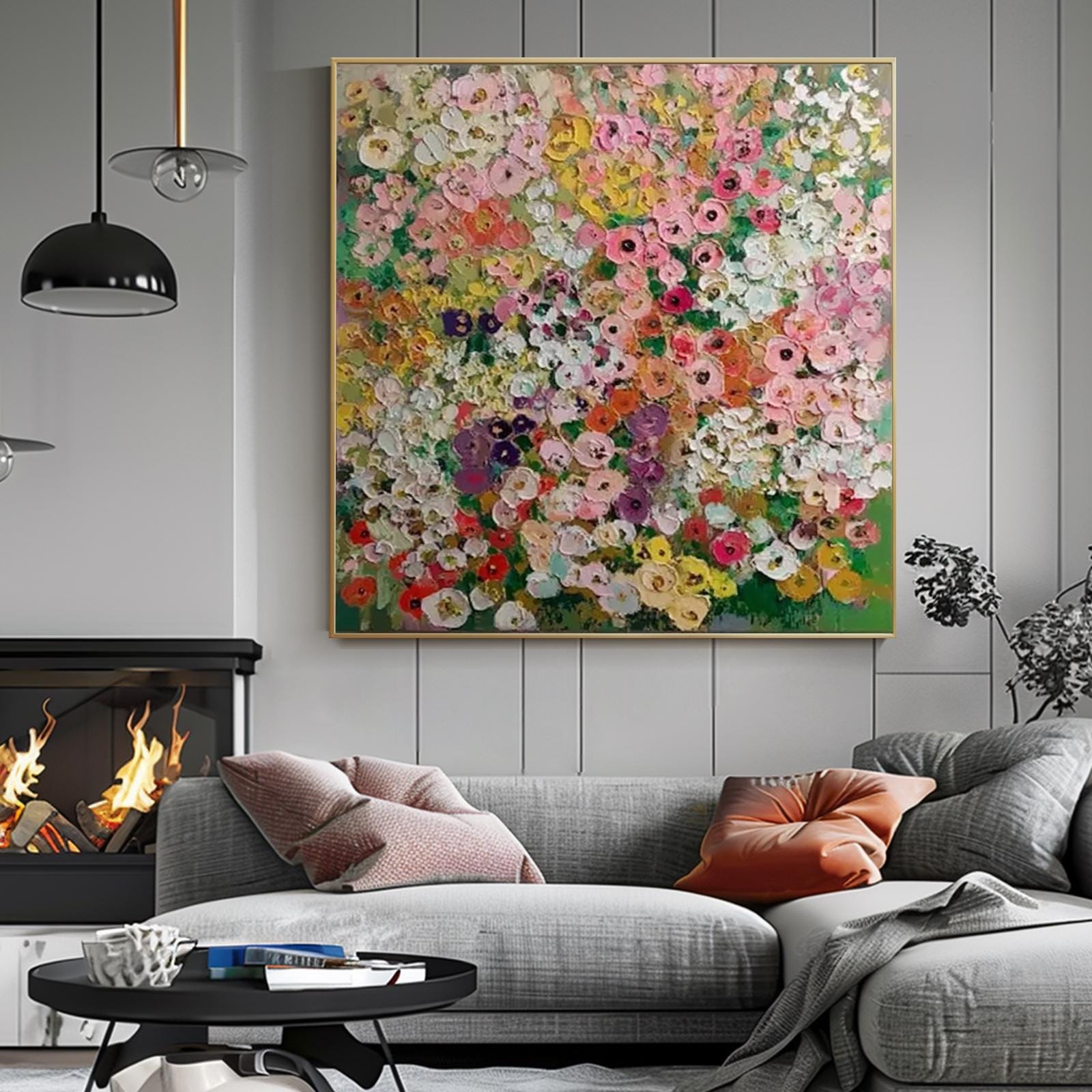 Large Abstract Floral Oil Painting – Colorful Modern Flower Wall Art on ...