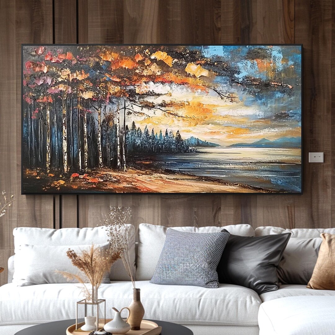 Original Nightfall Oil Painting on Canvas, Autumn Tree Minimalist ...