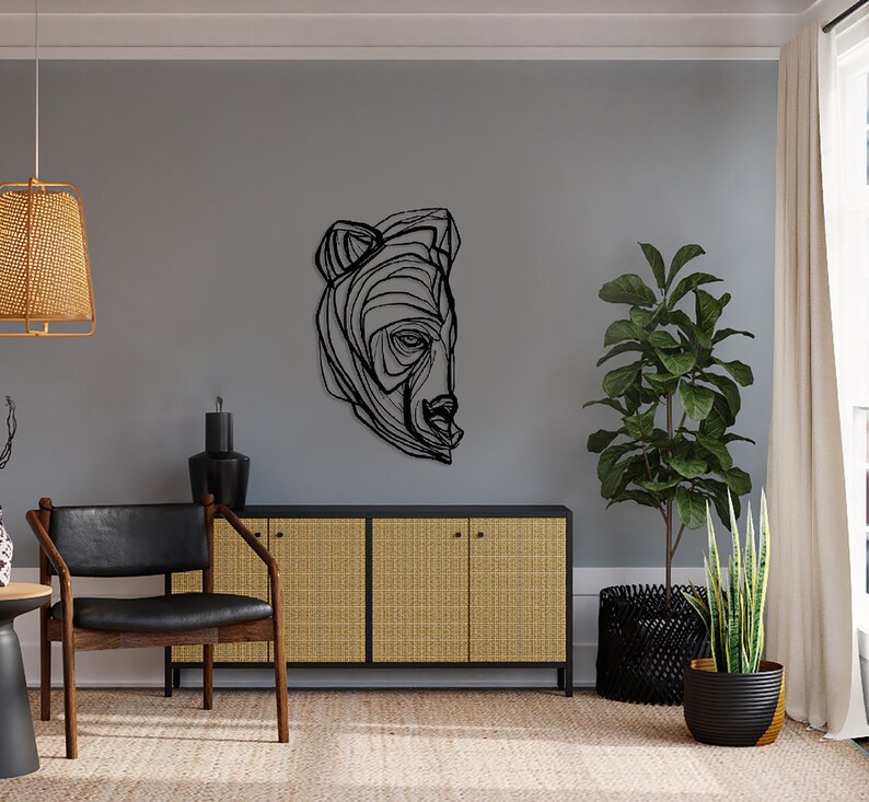 Bear Metal Wall Art, Bear Wall Decor, Minimalist Line Art, Modern Wall ...