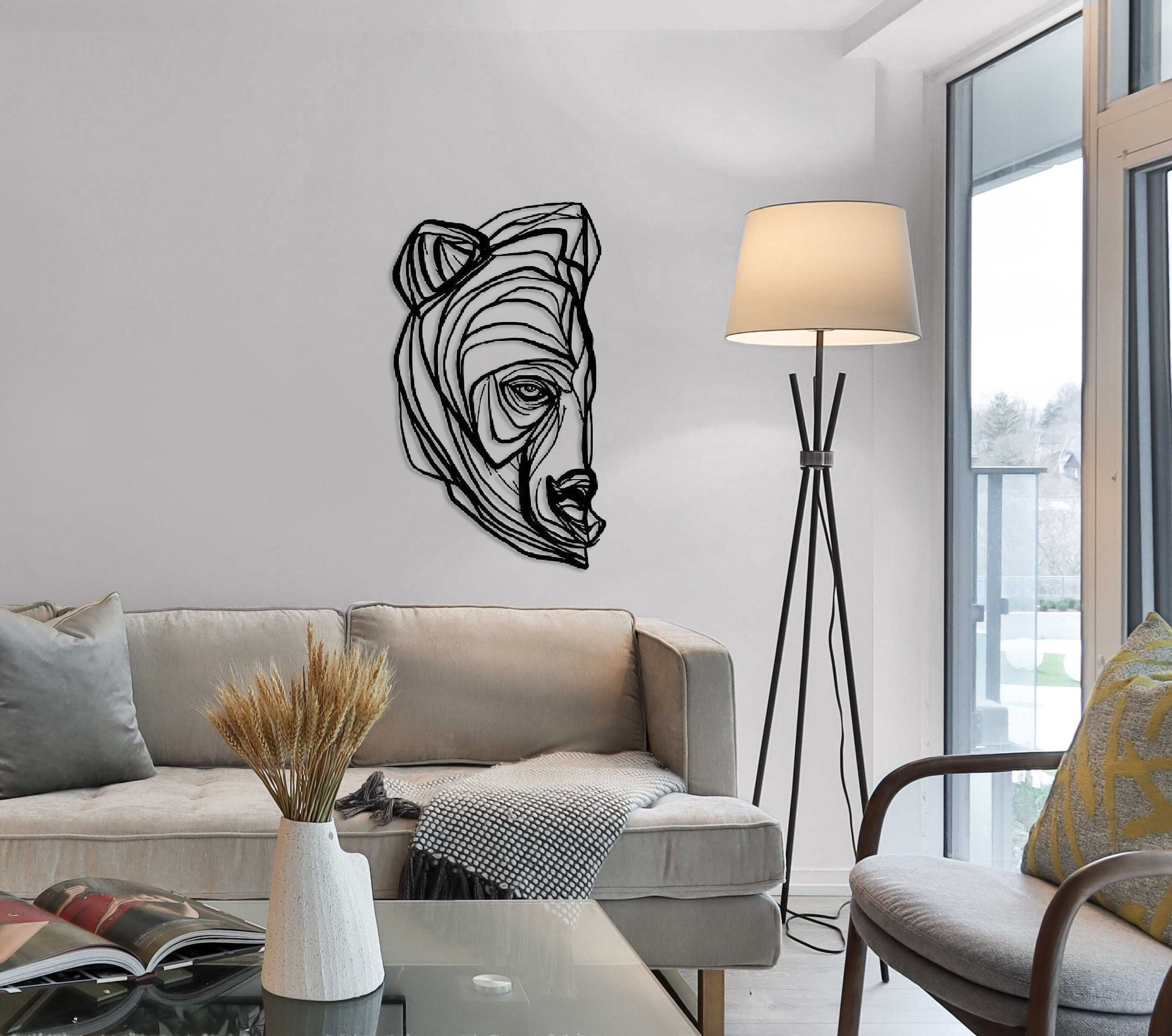 Bear Metal Wall Art, Bear Wall Decor, Minimalist Line Art, Modern Wall ...