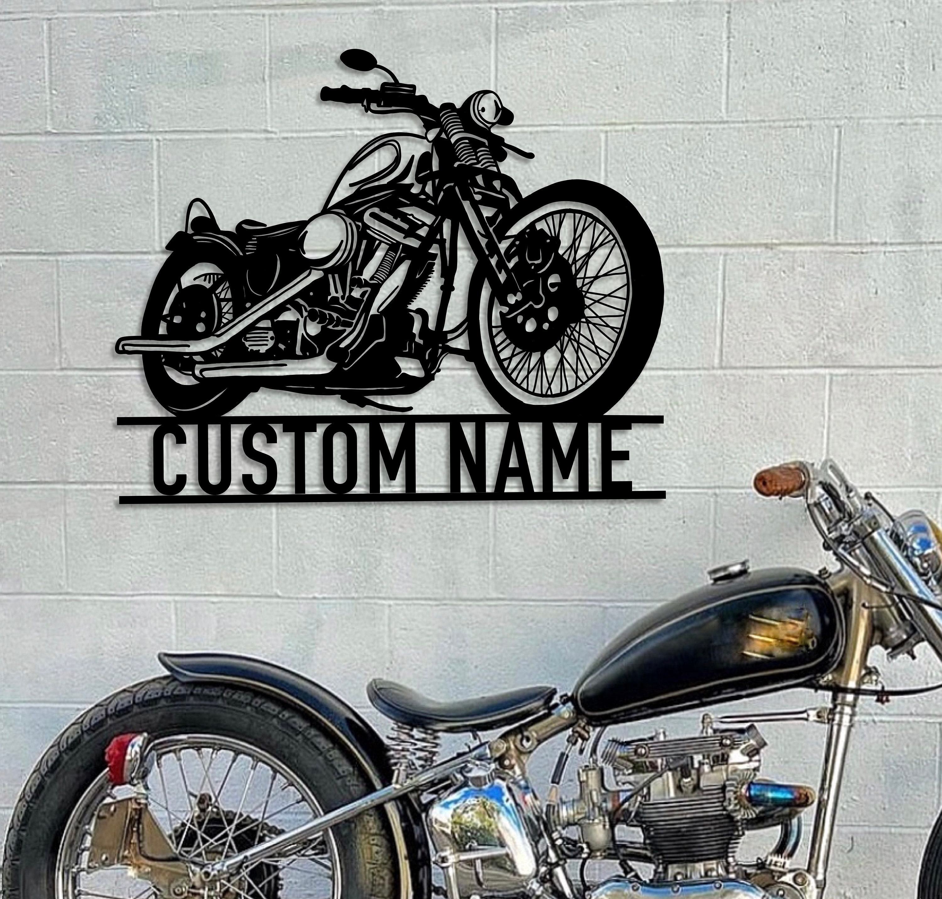 Custom Motorcycle Garage Sign Metal Wall Art, Personalized Name Man ...