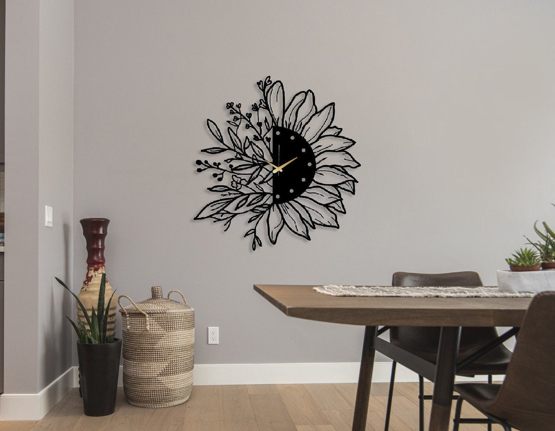 Sunflower Metal Wall Decor Metal Wall Clock Large 12 Inch Wall Clock ...