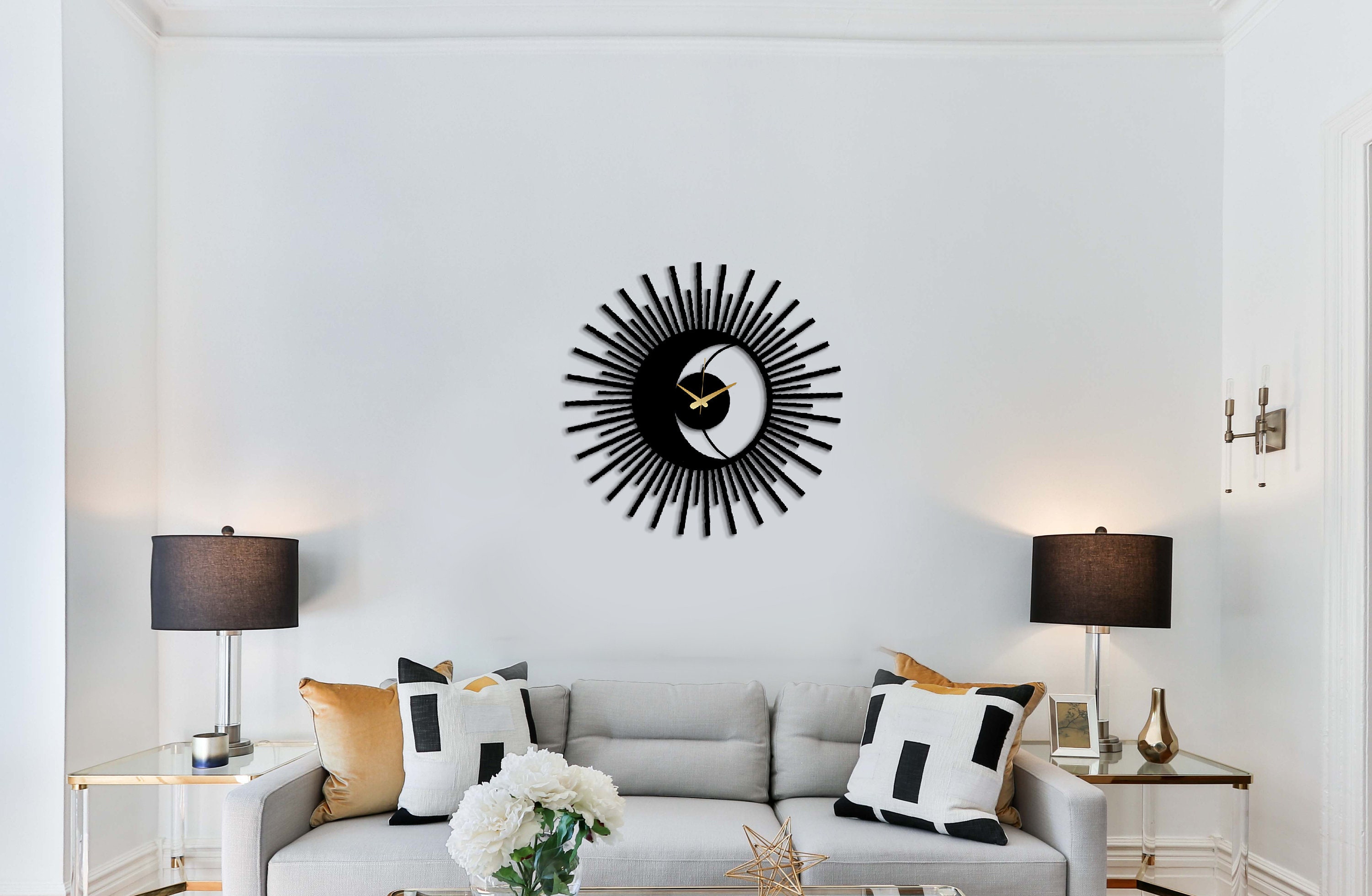 Sun Wall Clock Boho Wall Decor Metal Sun Wall Clock Gold Wall Clock ...