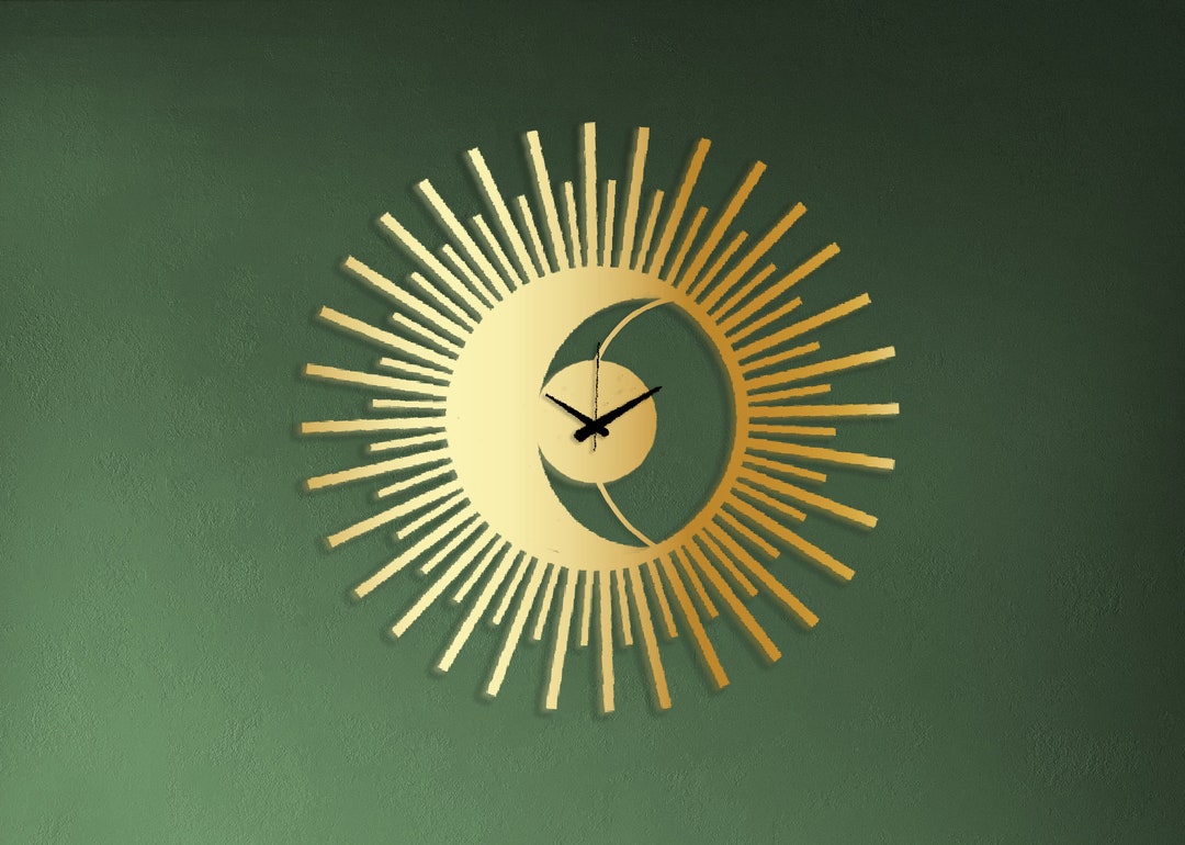 Sun Wall Clock Boho Wall Decor Metal Sun Wall Clock Gold Wall Clock ...