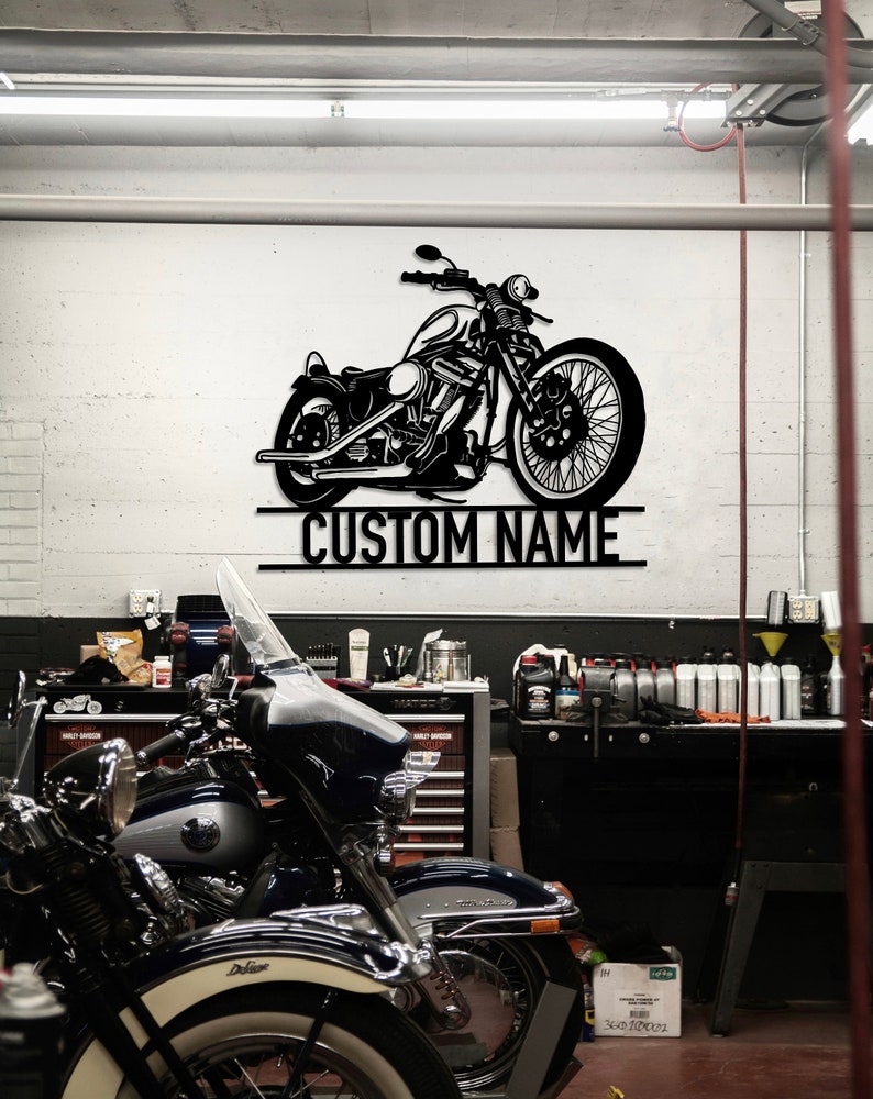 Custom Motorcycle Garage Sign Metal Wall Art, Personalized Name Man ...