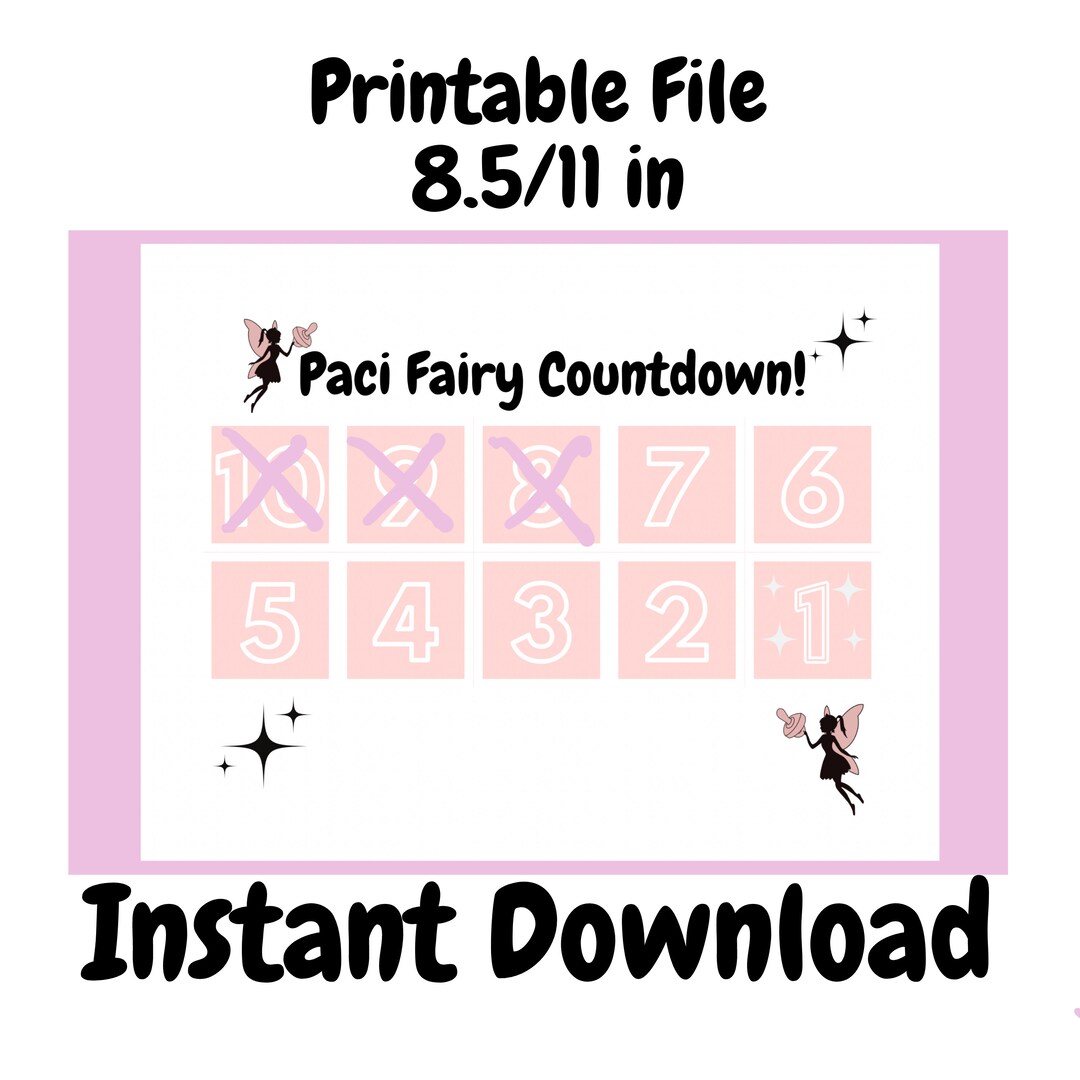 Paci Binky Dummy Fairy Countdown Instant Download PDF Blue - Etsy