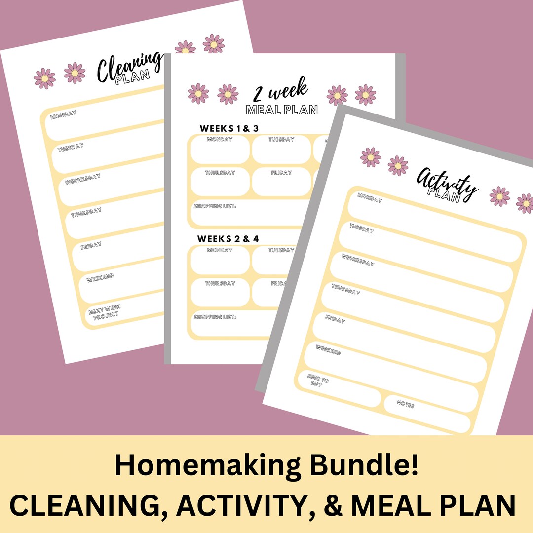 Printable Homemaker Bundle! 2 Week Meal Plan Template, Cleaning Planner ...