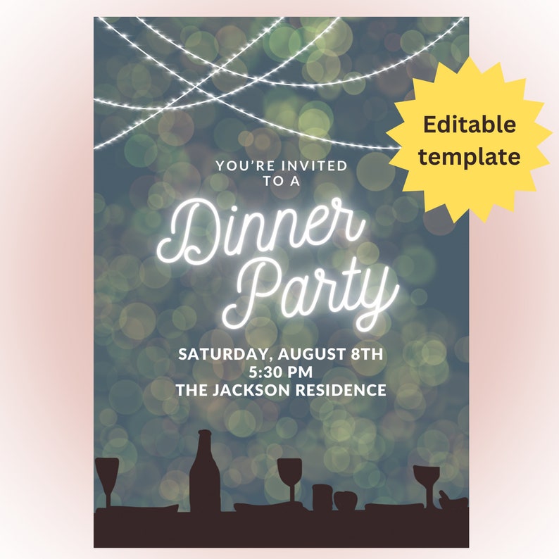 Dinner Party Digital Invitation - Editable Template - Etsy