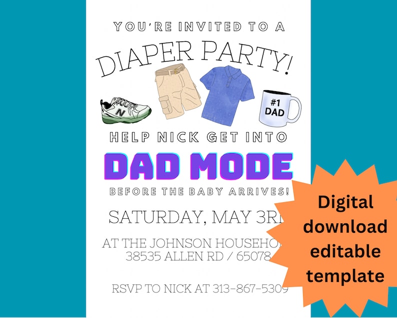 Digital Download Diaper Party Invitation Editable Text Template - Etsy