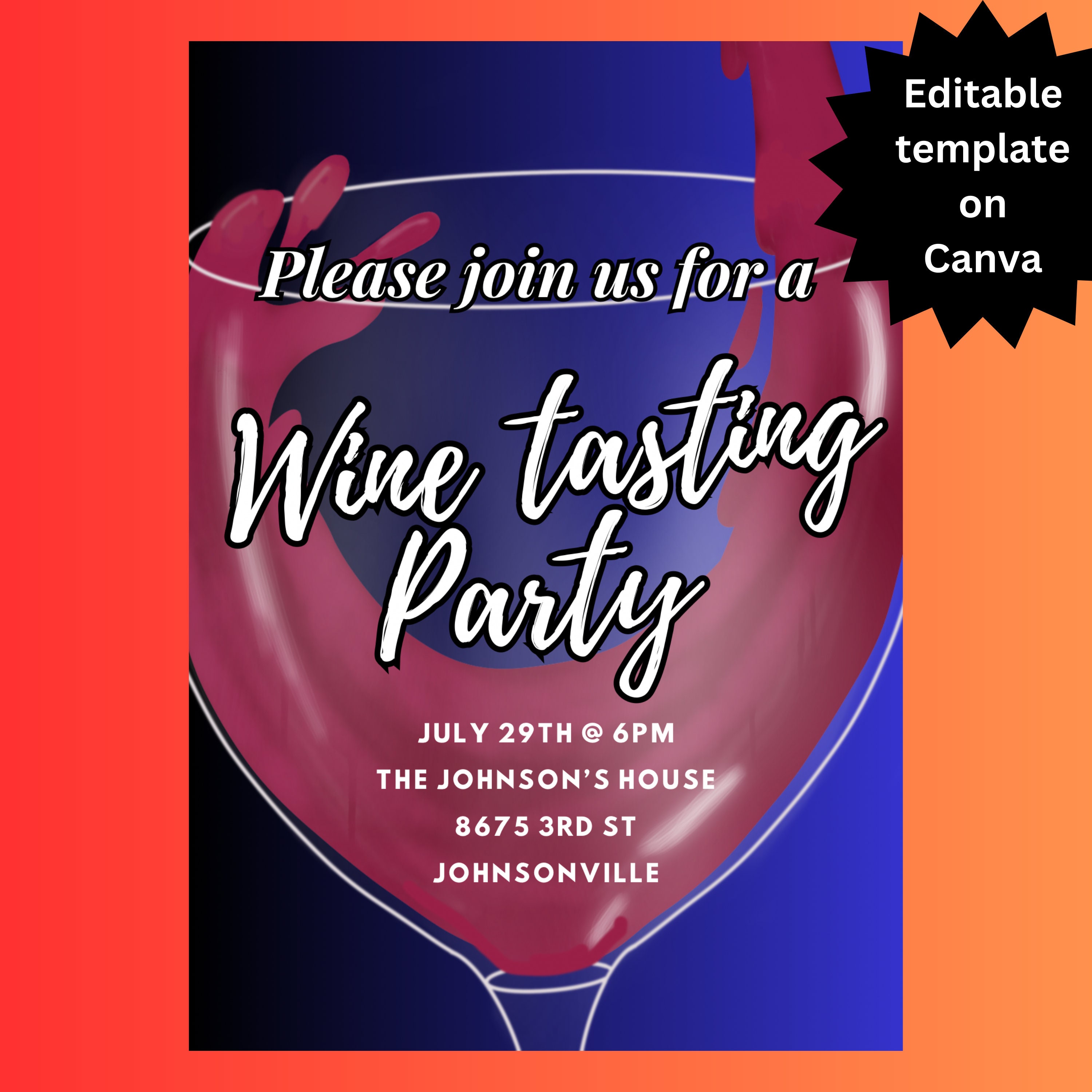 Wine Tasting Party Digital Invitation Editable Template on Canva - Etsy