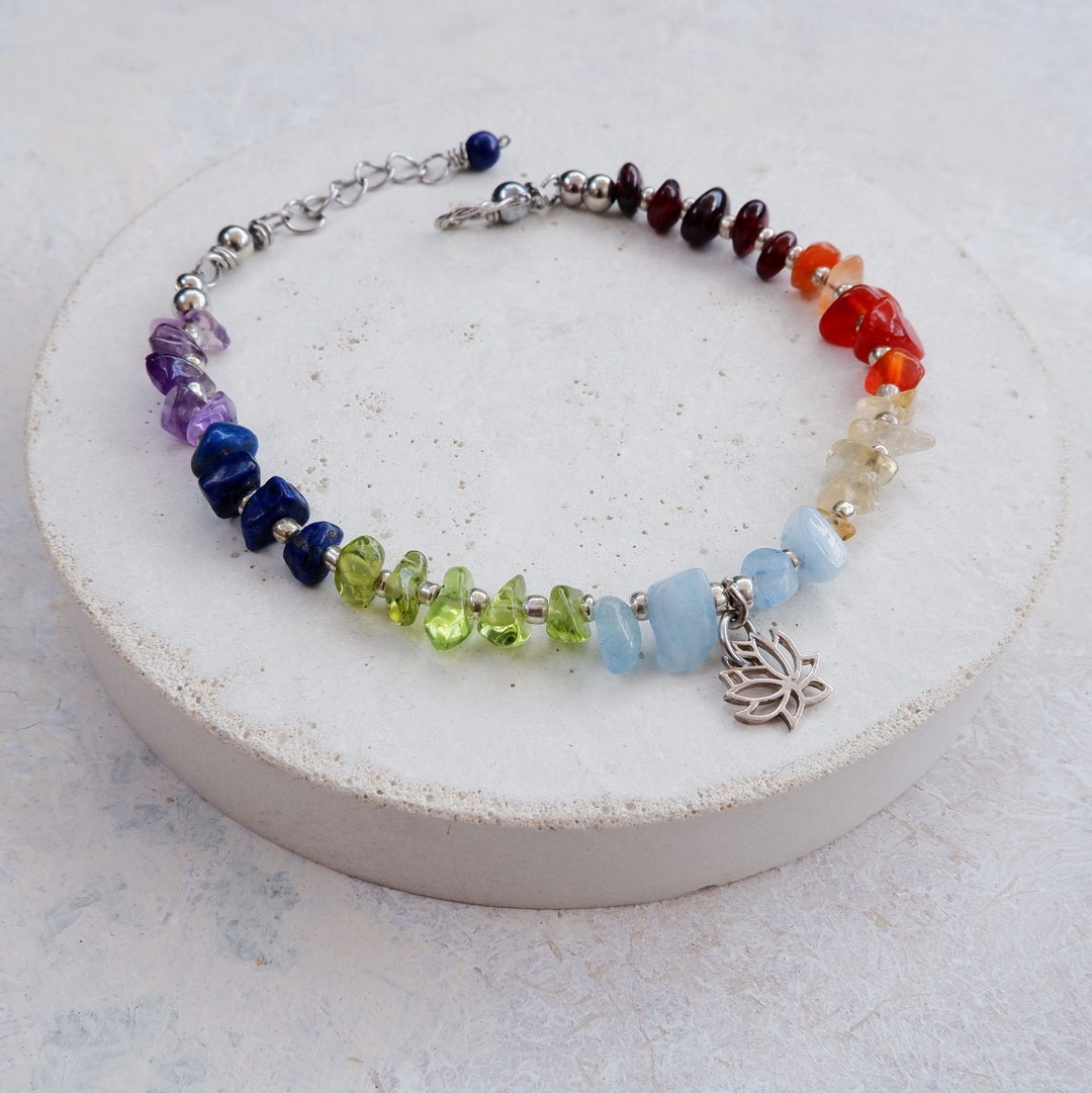 Chakra Bracelet 7 Chakra Real Stone Bracelet With Sterling - Etsy