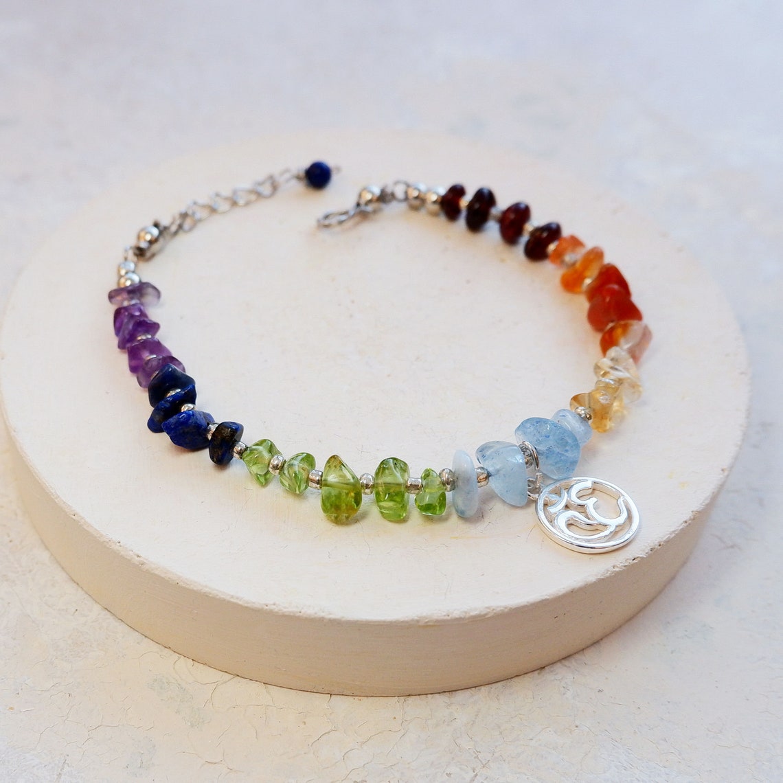 Chakra Bracelet 7 Chakra Real Stone Bracelet With Sterling Silver Ohm ...
