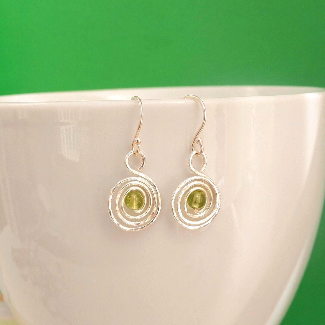 Peridot Drop Earrings in Hammered Silver, August Birthstone Jewellery ...