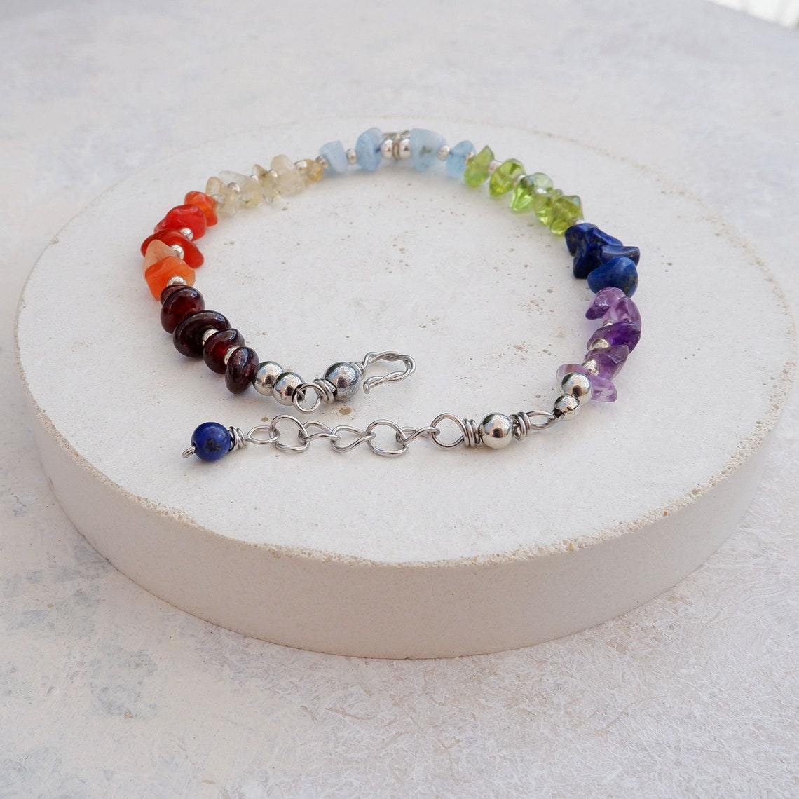 Chakra Bracelet 7 Chakra Real Stone Bracelet With Sterling Silver Ohm ...