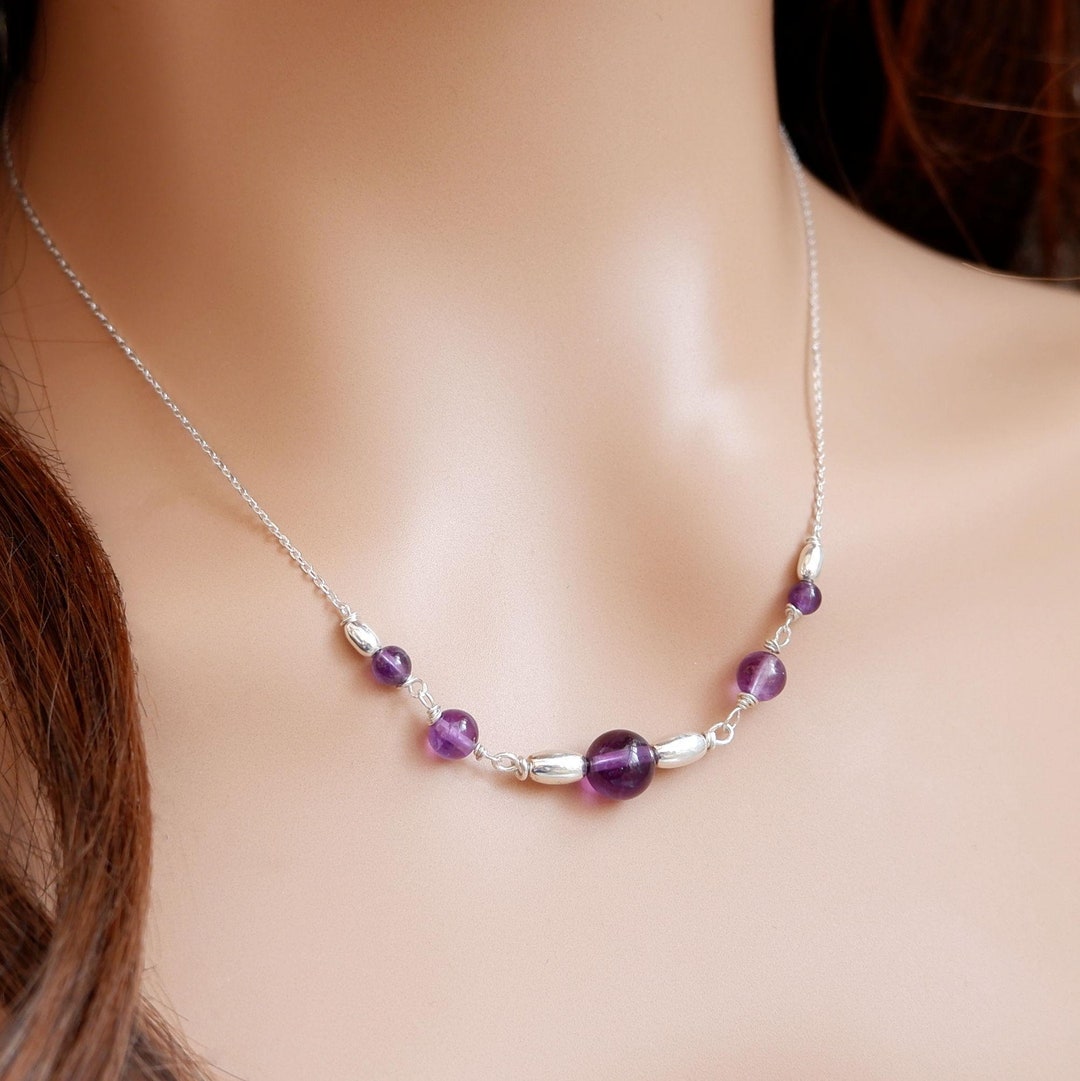 Amethyst Necklace February Birthstone Jewellery, Silver Necklace ...