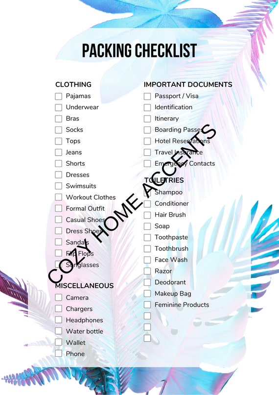 Neon Tropical Packing List - Etsy