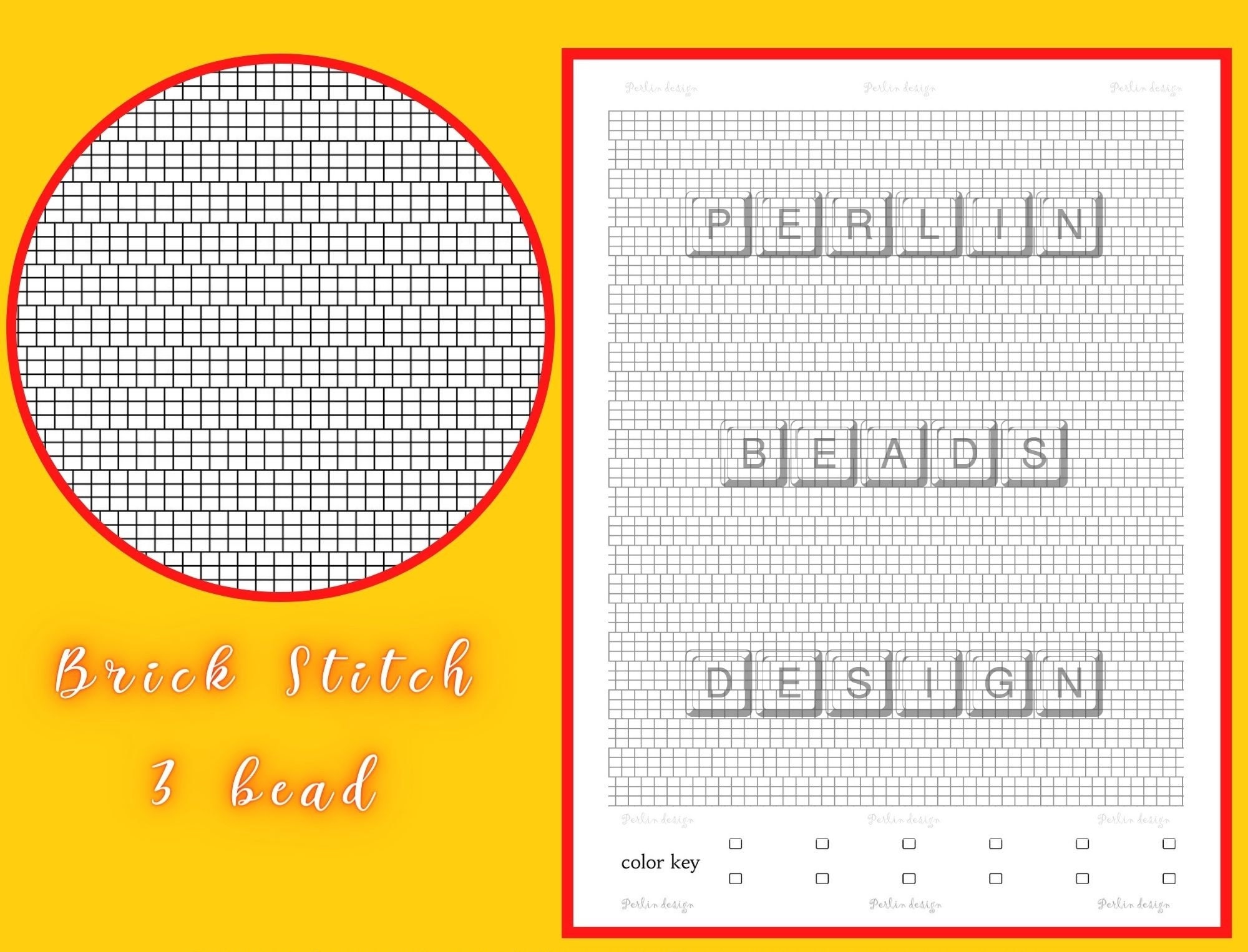 Brick Stitch Set of Graphic Paper. Brick Stitch 1,2,3 Cylindrical Beads ...