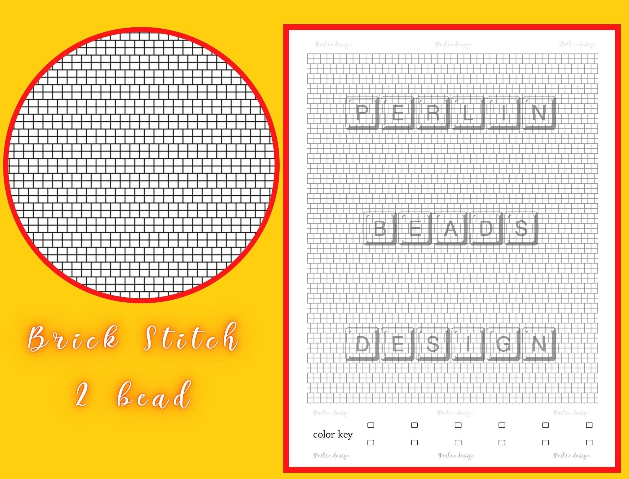 Brick Stitch Set of Graphic Paper. Brick Stitch 1,2,3 Cylindrical Beads ...