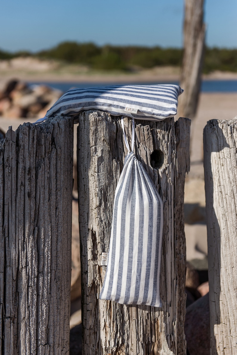 Summer Beach Towel Linen Picnic Blanket Blue Striped Beach - Etsy