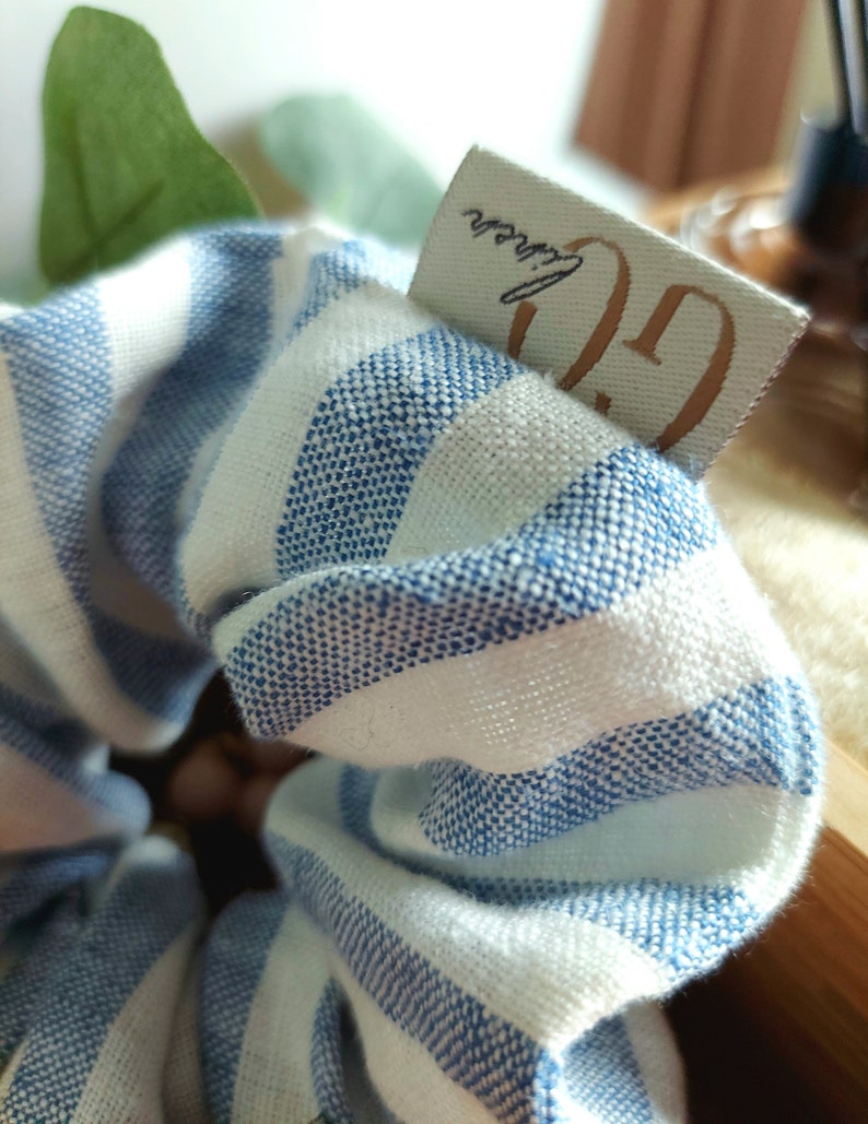 Linen Scrunchie Minimalist Cute Scrunchie Blue Striped Hair Elastic ...
