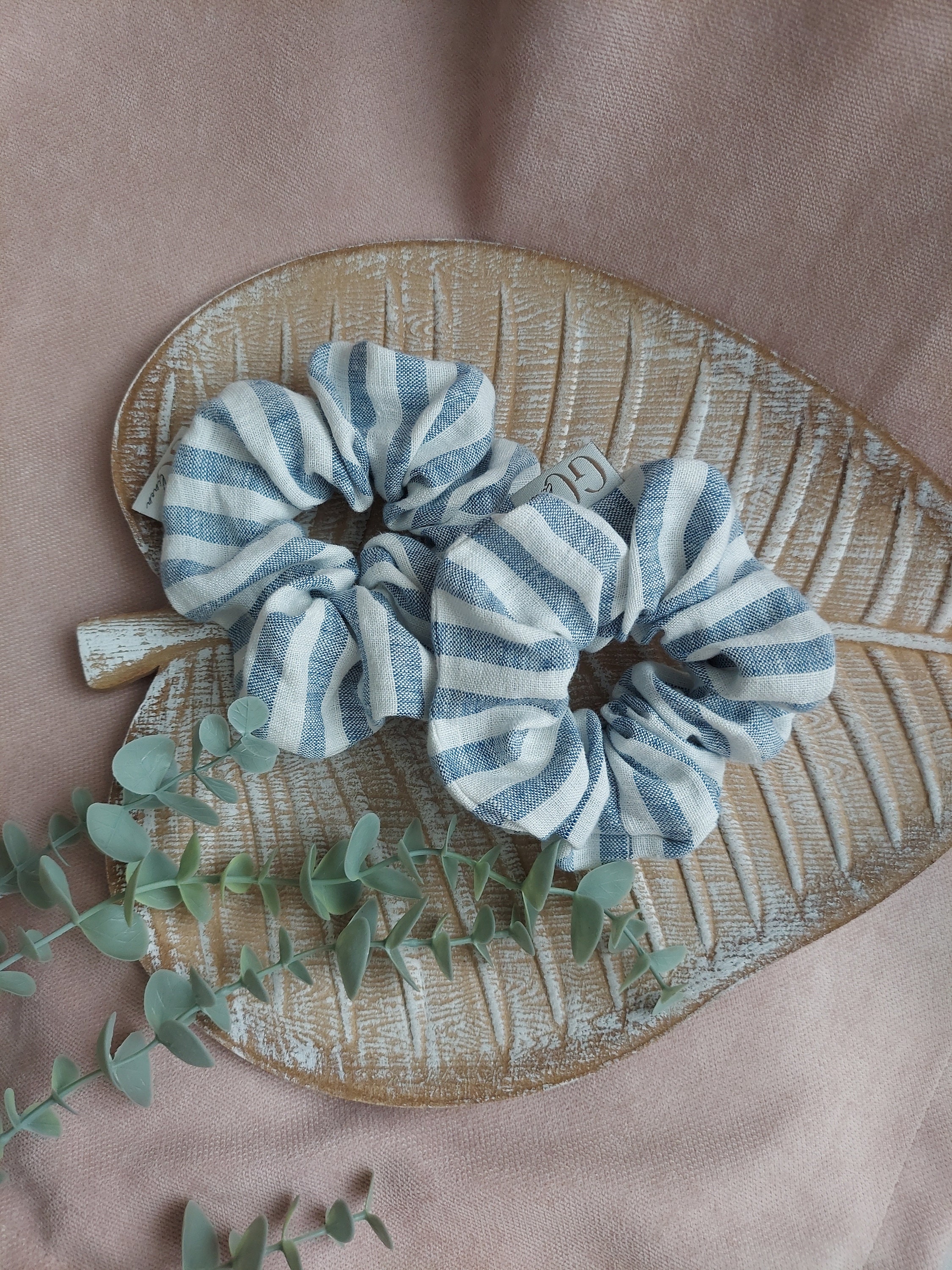 Linen Scrunchie Minimalist Cute Scrunchie Blue Striped Hair Elastic ...
