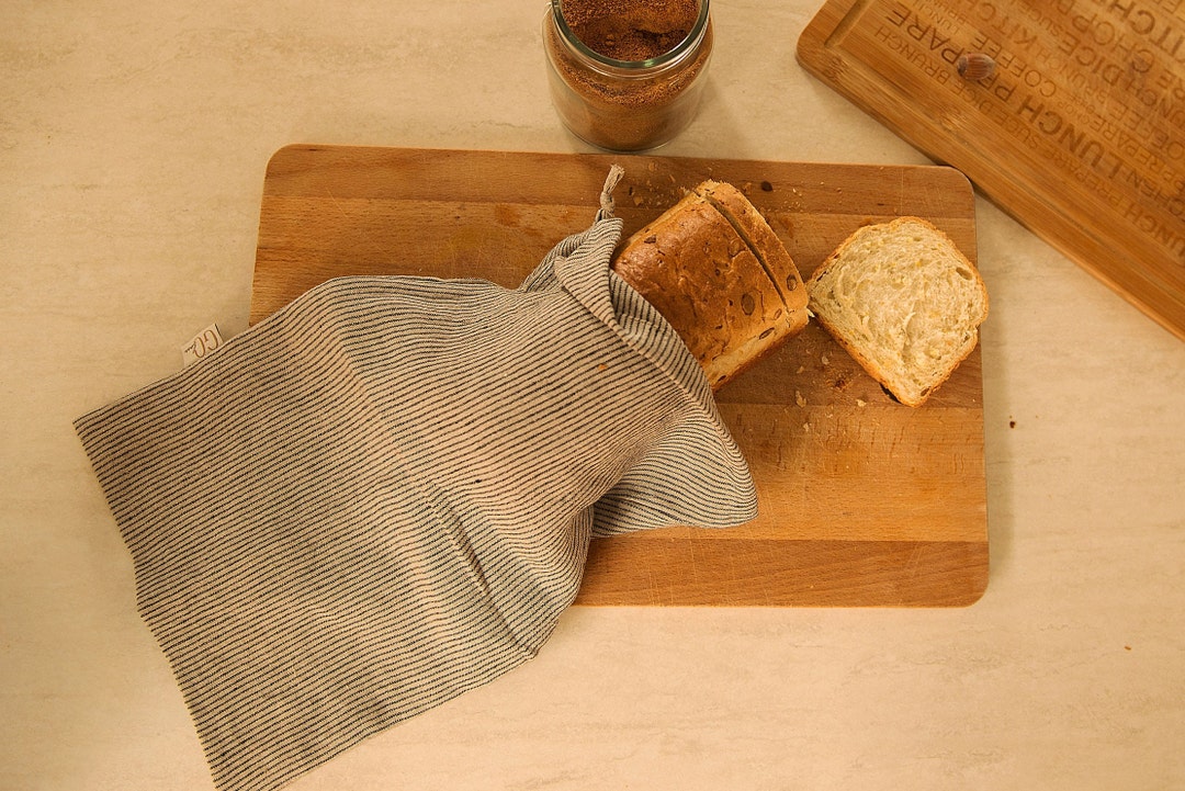 Linen Bag for Bread Loaf and Hanging Tea Towel Set Drawstring Bread ...